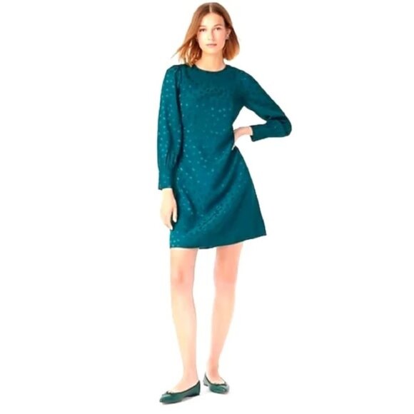 J. Crew | Dresses | J Crew Jacquard Floral Polka Dot Crew Neck Long ...